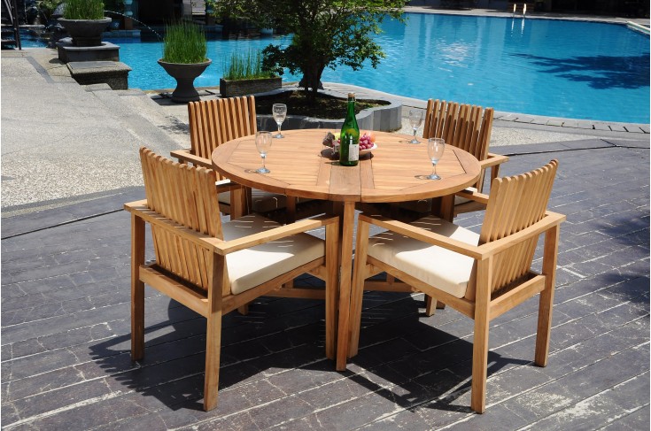 5 PC Dining Set - 48" Round Butterfly Table & 4 Clipper Stacking Arm Chairs